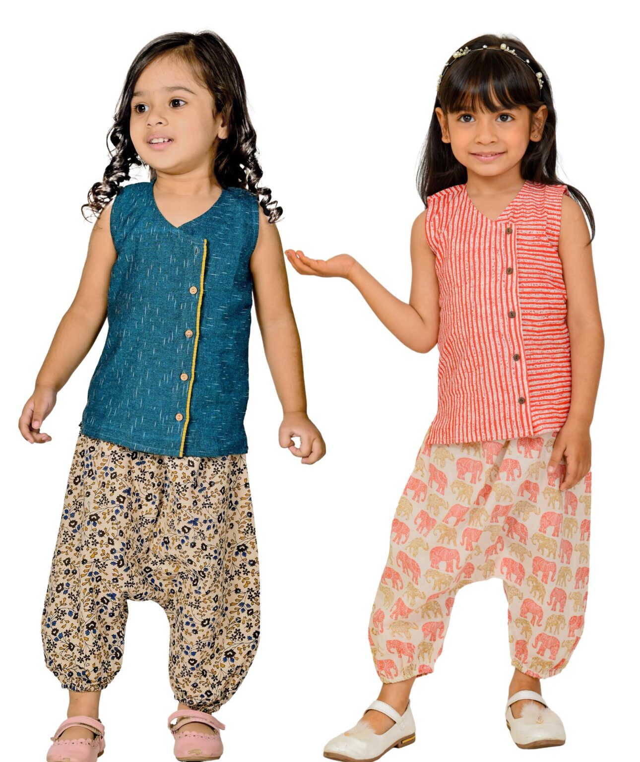 Baby Girls Dresses Birthday Party Wear- Blue:Beige & White:Red